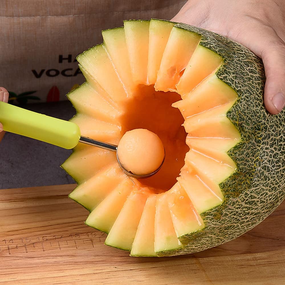 Suuker Melon Baller Scoop Set,4 In 1 fruit cutters shapes for kids, watermelon scooper fruit scooper and baller, Seed Remover Knife and fruit carving tools(Green)