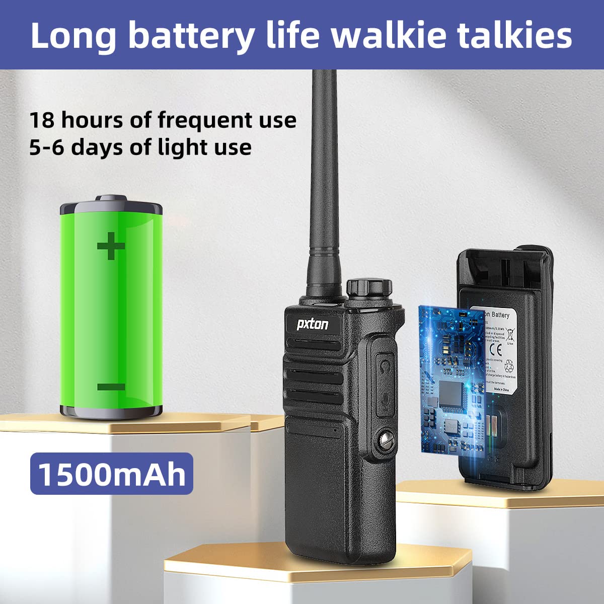 pxton Waterproof walkie talkies Long Range for Adults with Headphones and Charger Dock,GMRS Handheld Two Way radios Rechargeable NOAA walkie Talkie (4 Pack)