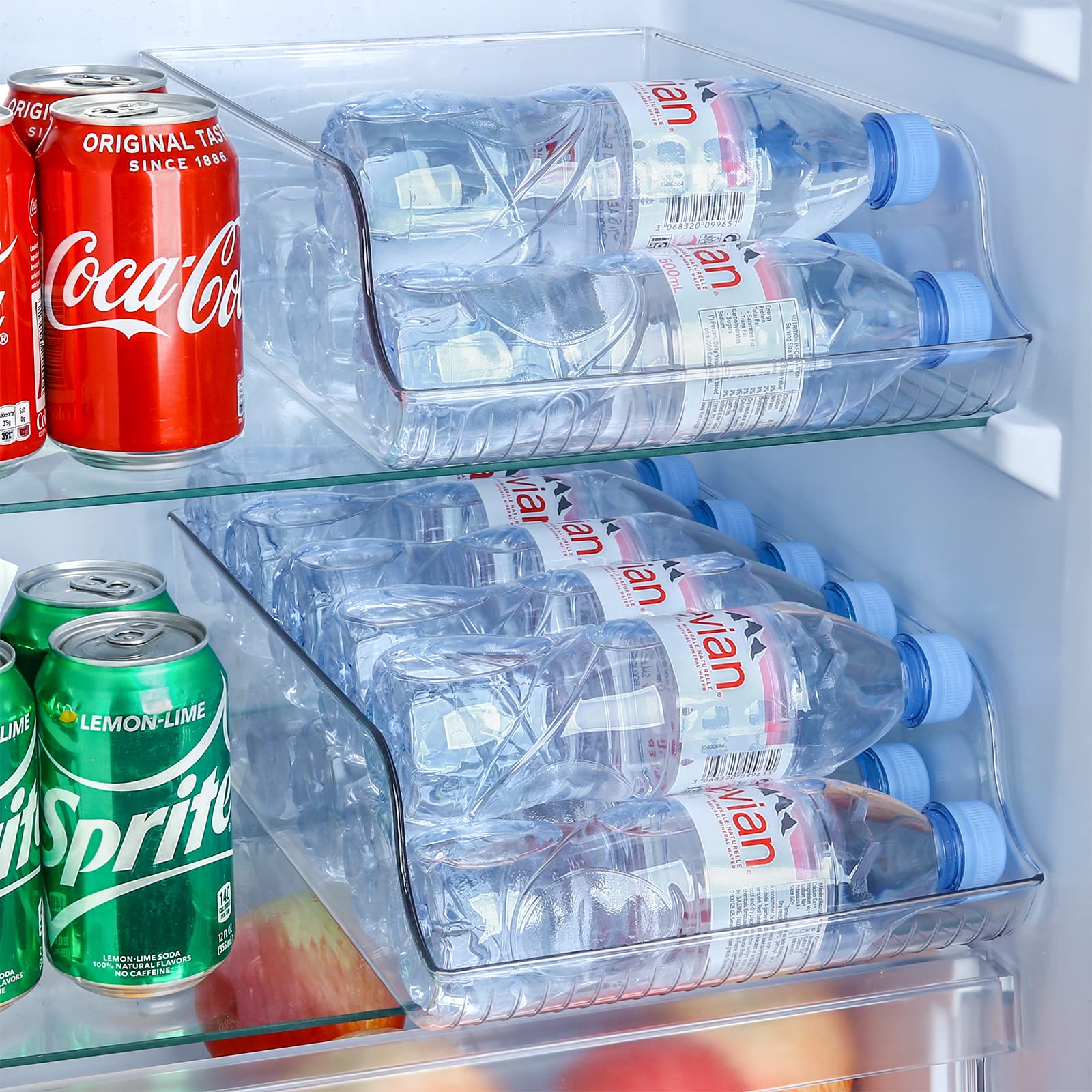 Puricon 4 Pack Refrigerator Organizer Bins Can Dispenser Storage Holder Bundle with 2 Pack Water Bottle Dispenser Organizer for Refrigerator