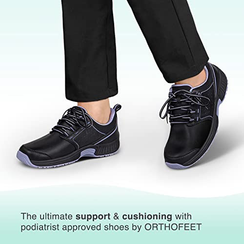 Orthofeet Women's Orthopedic Black Leather Talya Nurse Shoes, Size 9.5 Wide