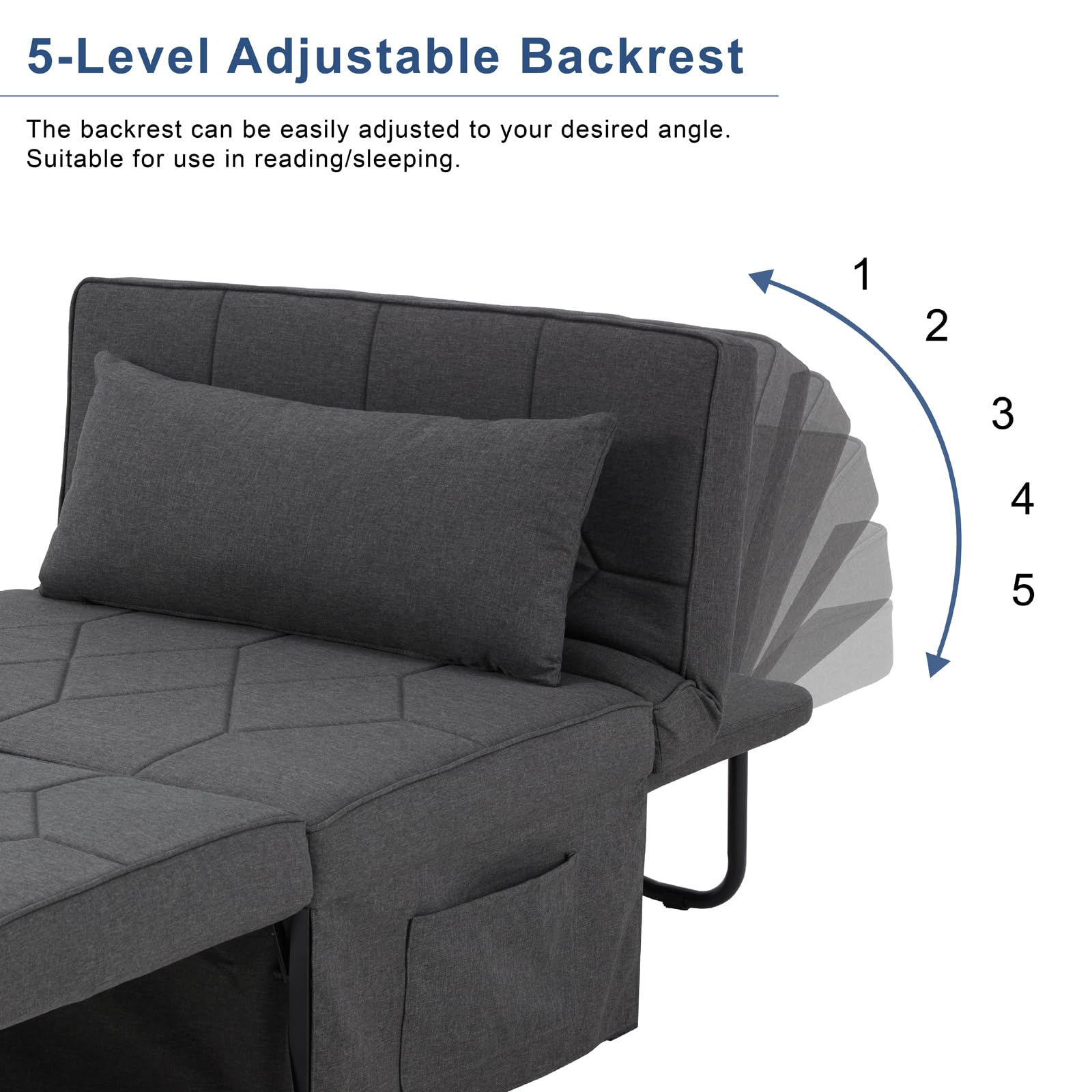 Mdeam Upgraded Sleeper Chair Bed Sofa Bed 4 in 1 Multi-Function Folding Ottoman Bed with Adjustable Backrest for Small Apartment/Living Room,No Installation(Dark Gray)
