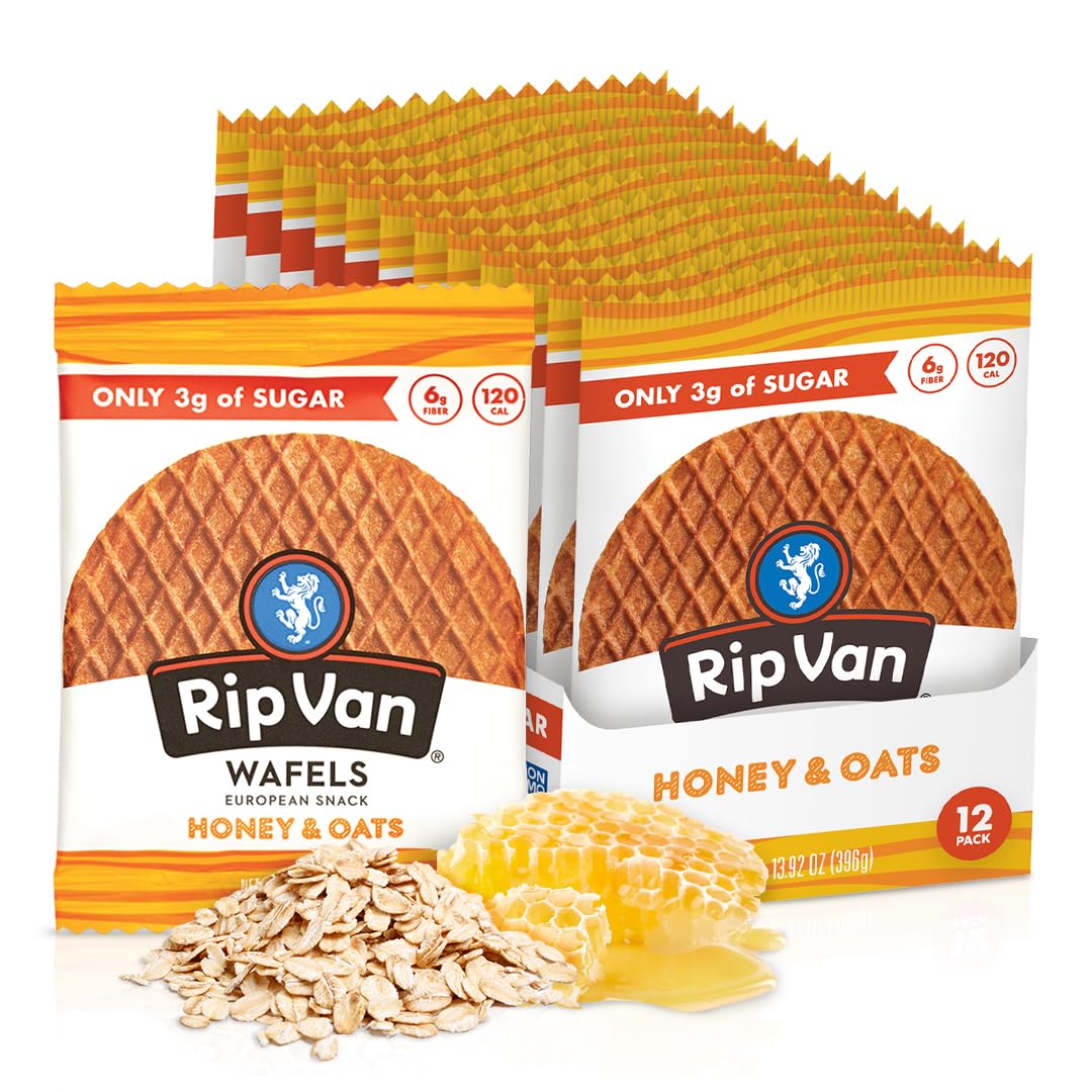 Rip Van Wafels Snack Wafels, Honey and Oats, Pack of 12, 13.92 Ounce