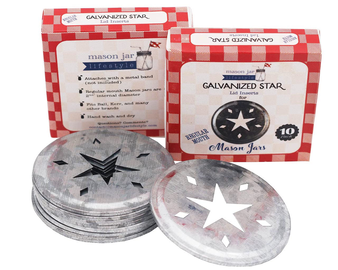 Star Cutout Galvanized Metal Lid Inserts for Mason, Ball, Canning Jars (10 Pack, Regular Mouth)