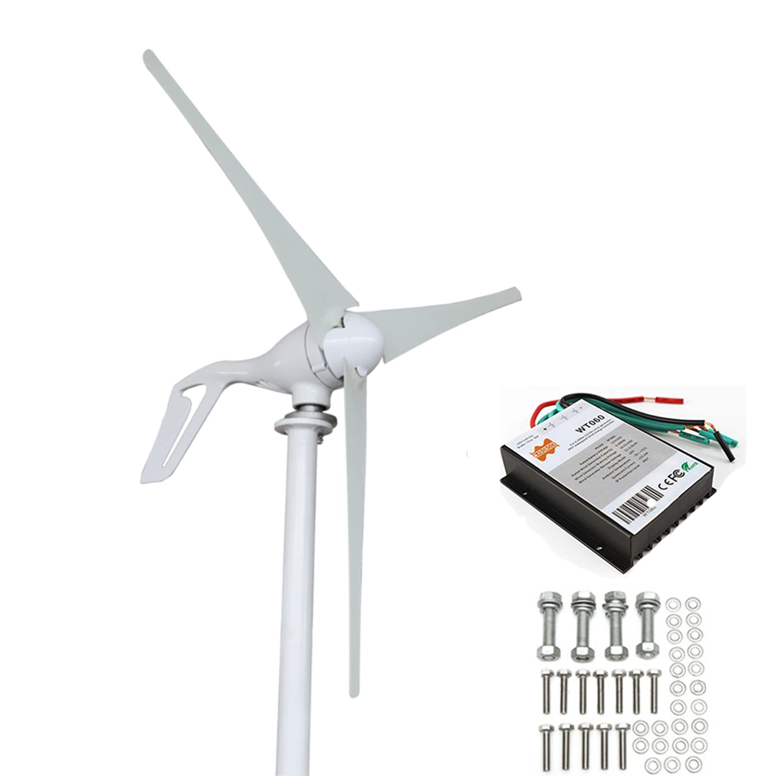 QAZNHODDS 4000W Wind Turbine Generator kit 24v Wind Industrial Machinery Equipment with Wind Boosting Controller 5 Blades Horizontal Axis Permanent Magnet Generator for Home Street,Three Blade,48v