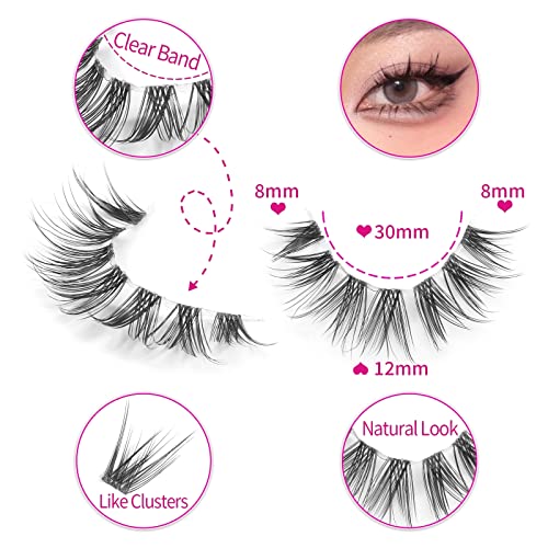outopen 10 Pairs Clear Band Manga Lashes Natural Look 12MM Anime Lashes Spiky Japanese Korean Asian False Eyelashes Look Like Individual Clusters(Y18|12MM)