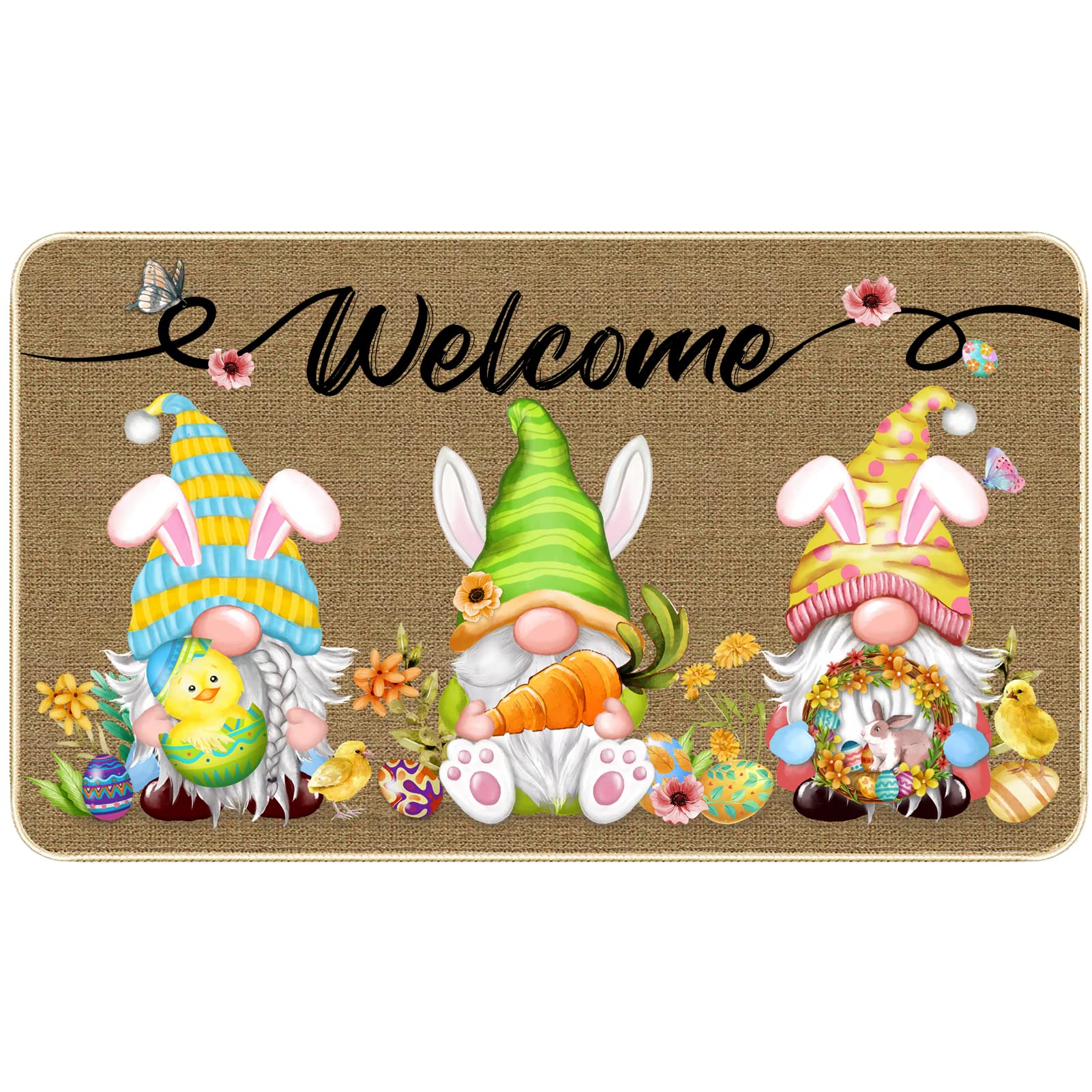 TREWAVE Easter Decorative Doormat, Easter Gnome Door Mat, Non Slip Rubber Backing Doormat, Easter Decoration for Outdoor Indoor, Entrance Doormat, Spring Floor Mat, 29 x 17 Inch