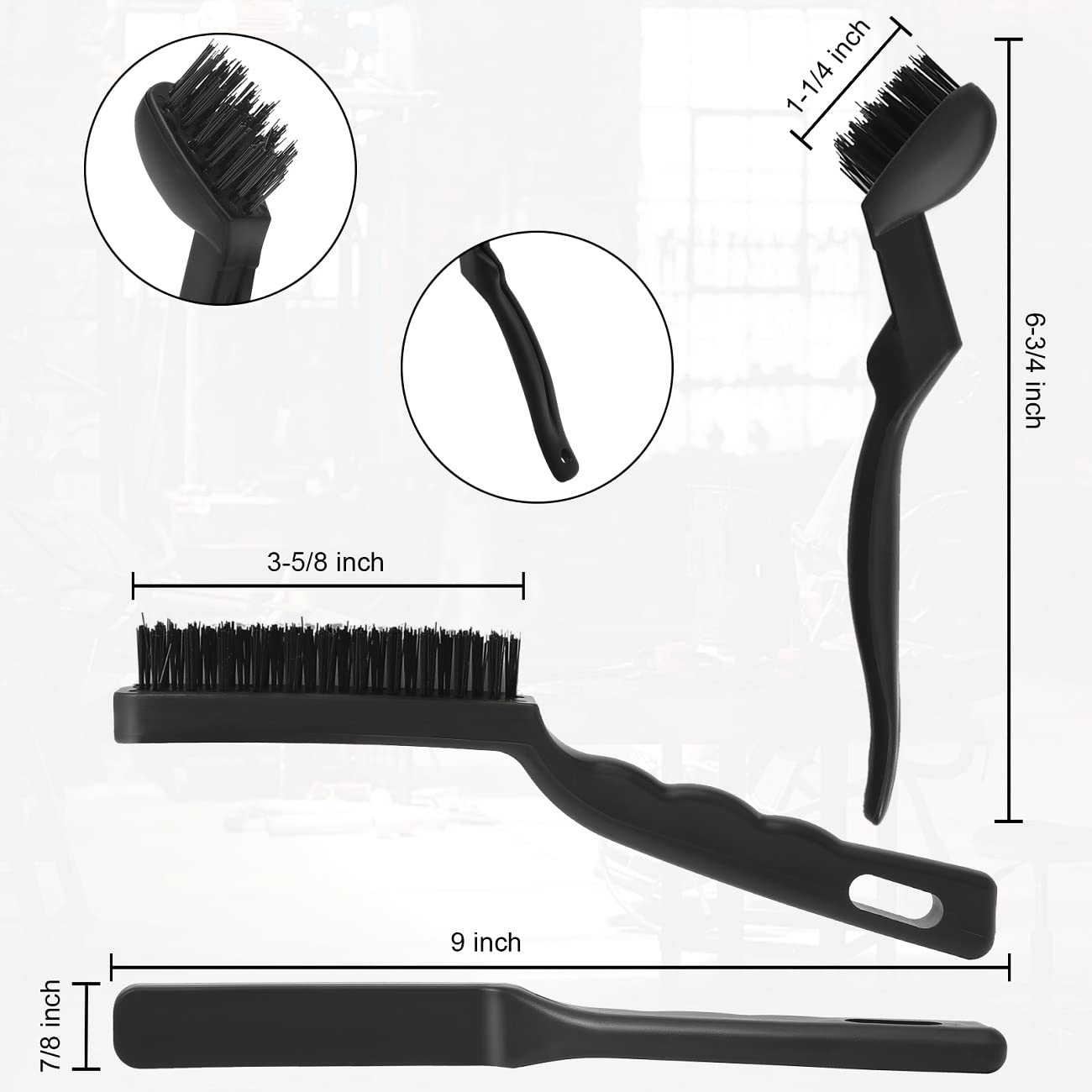 VASTOOLS Wire Brushes Pack of 6. for Cleaning Welding Slag, Rust and Dust. 9" and 6-3/4" Brass, Nylon, Stainless Steel Brushes with Rigid Handle