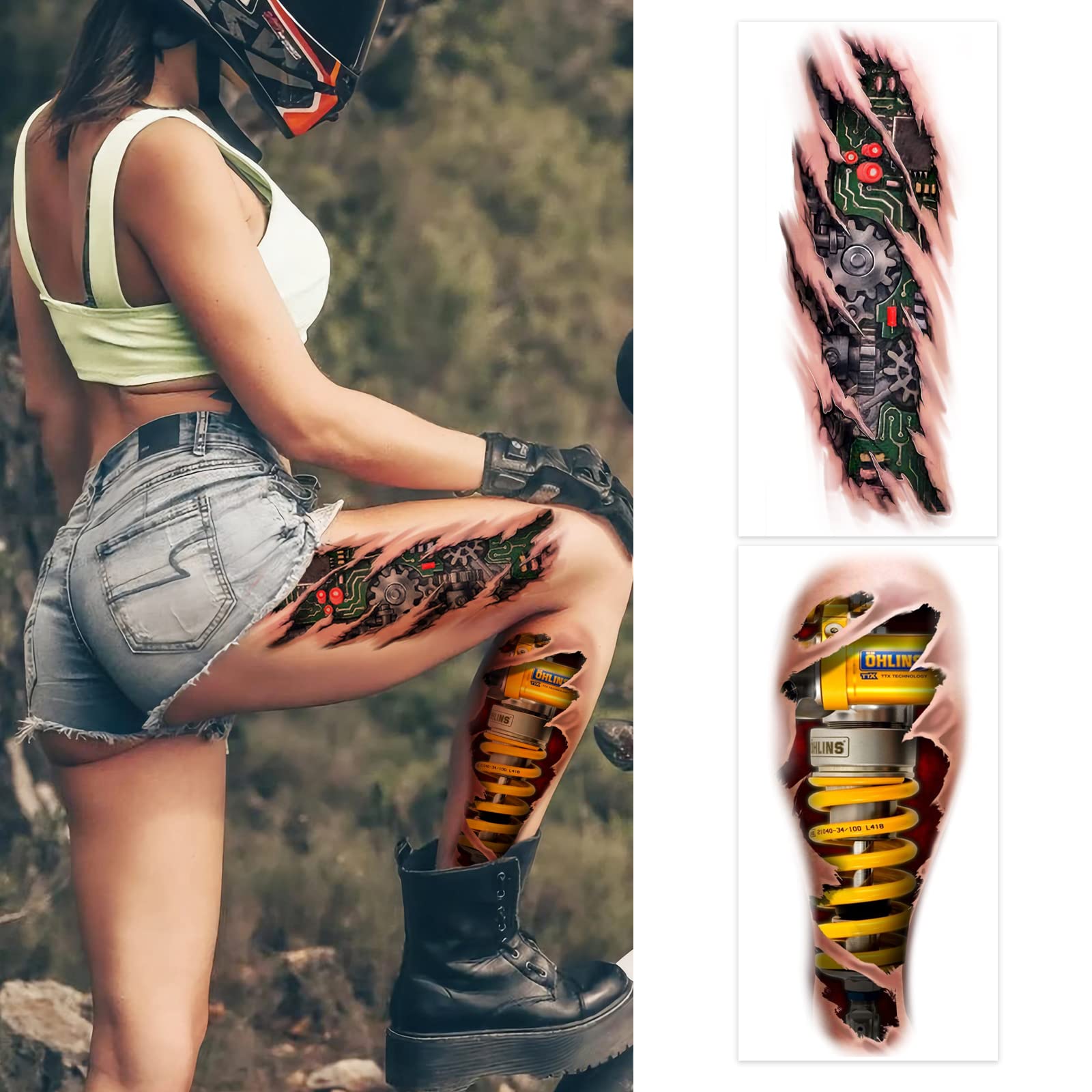 ROARHOWL Very cool machine 3D realistic fake tattoos,wound robot makeup Temporary Tattoos for men women (Design 5)