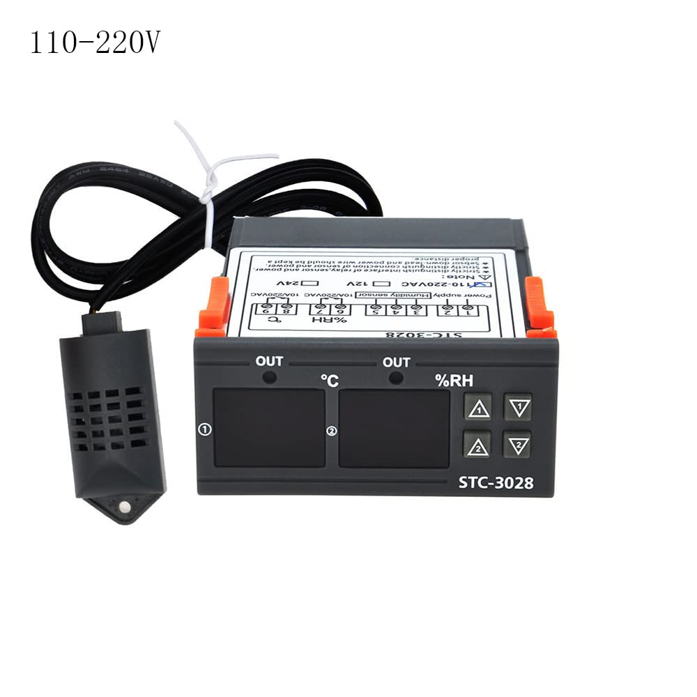 STC-3028 AC 220V DC 12V 24V Dual Digital Thermostat Temperature Humidity Controller Thermometer Hygrometer Incubator Controller (110-220V)
