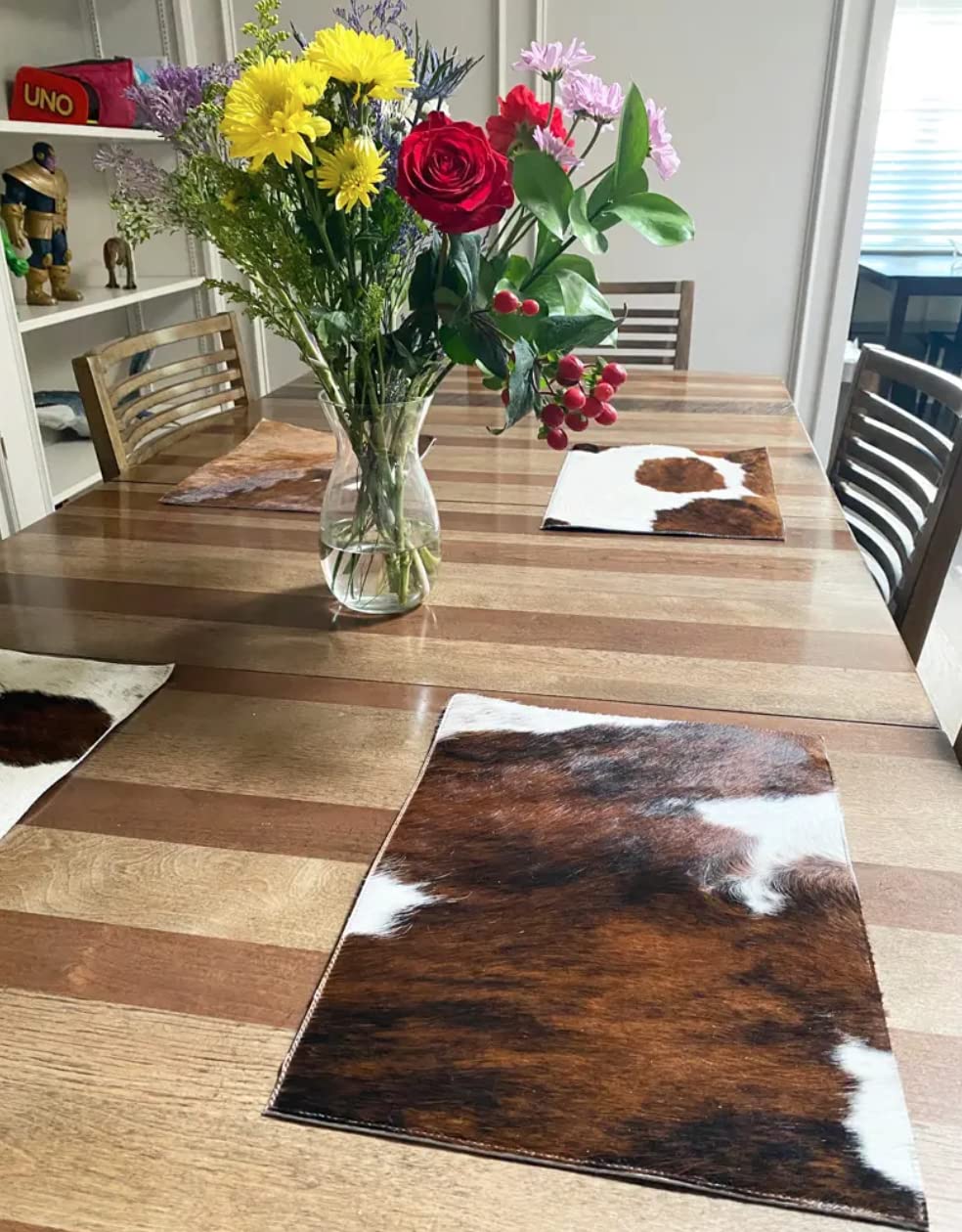 RODEO Cowhide Leather placemats 4 pcs Set Square 15.5in(L) X11in(W) (Tricolor)