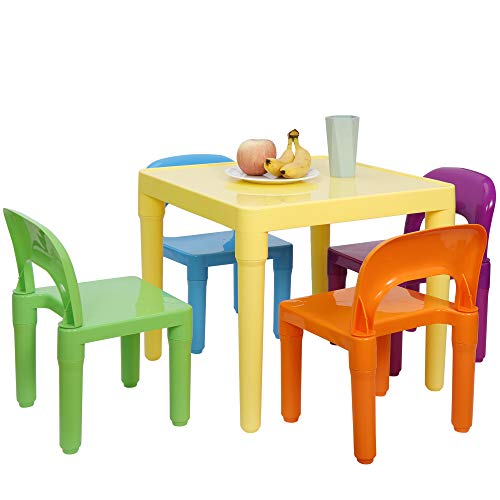 Saturnpower Kids Table and 4 Chairs Set, Toddler Table Plastic Sturdy Desk for Reading, Art, Homework
