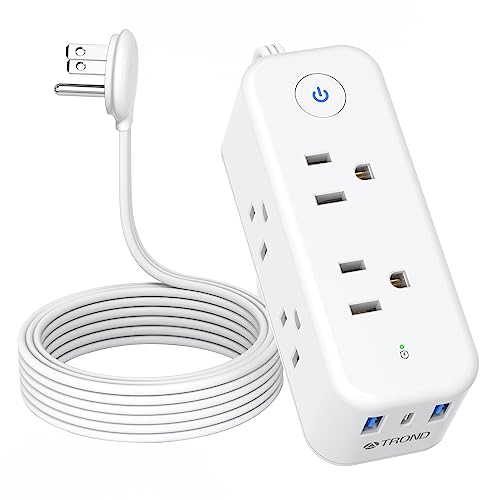 TROND Ultra Thin Flat Extension Cord 10 ft, Flat Plug Power Strip Surge Protector, 6 Wide Space Outlets 3 USB Ports(1 USB C), 3 Side Outlet Extender, Desk Charging Station Compact for Travel Home Dorm
