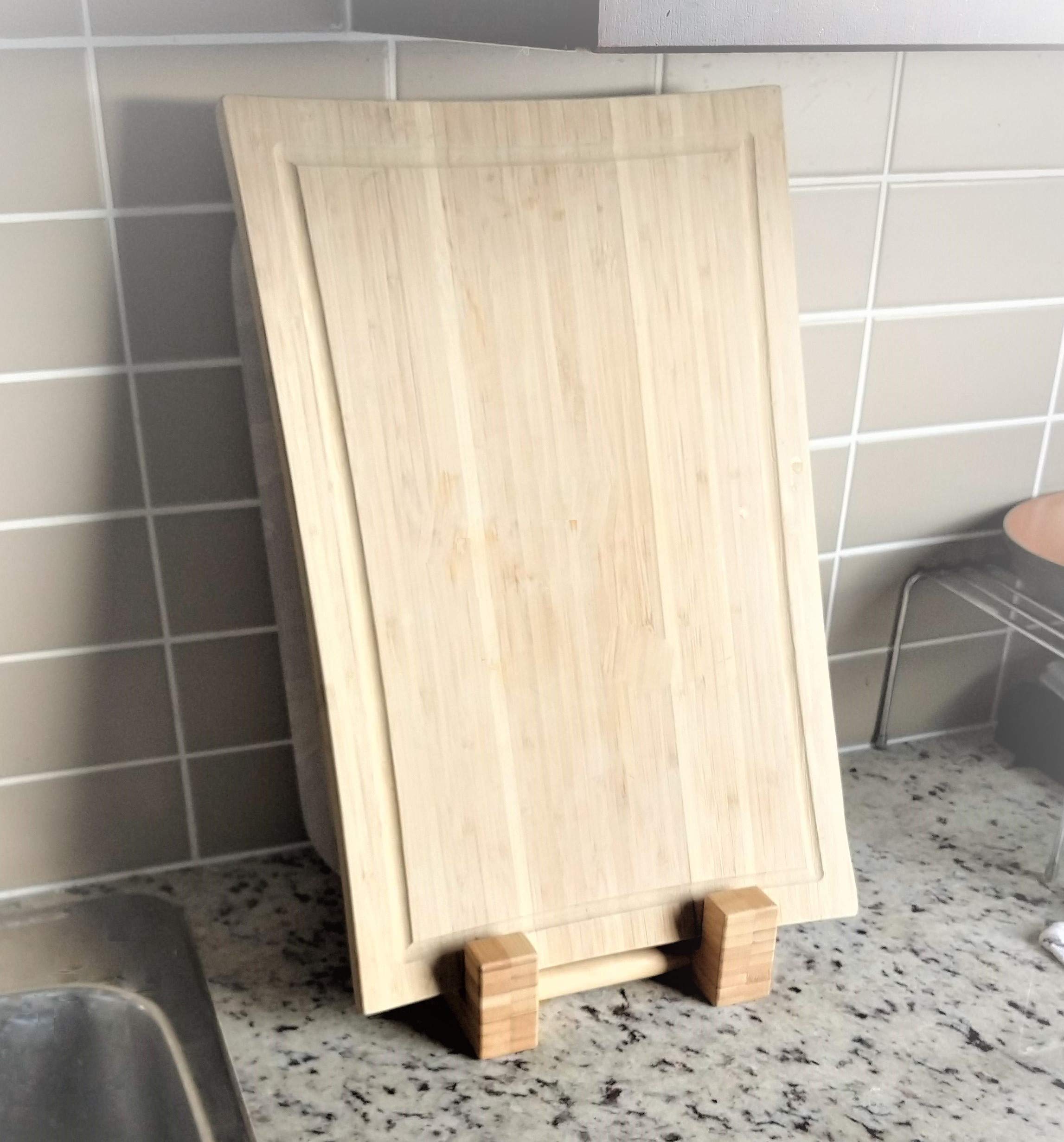 Stock N Wares Bamboo Cutting Board Holder, Pot Lid Holder, Cook Book Stand, Tablet Holder for Kitchen, Stylish Low Profile, 10.38" Lx7 Wx2.5 H(26.35cmx17.78cmx6.35cm)