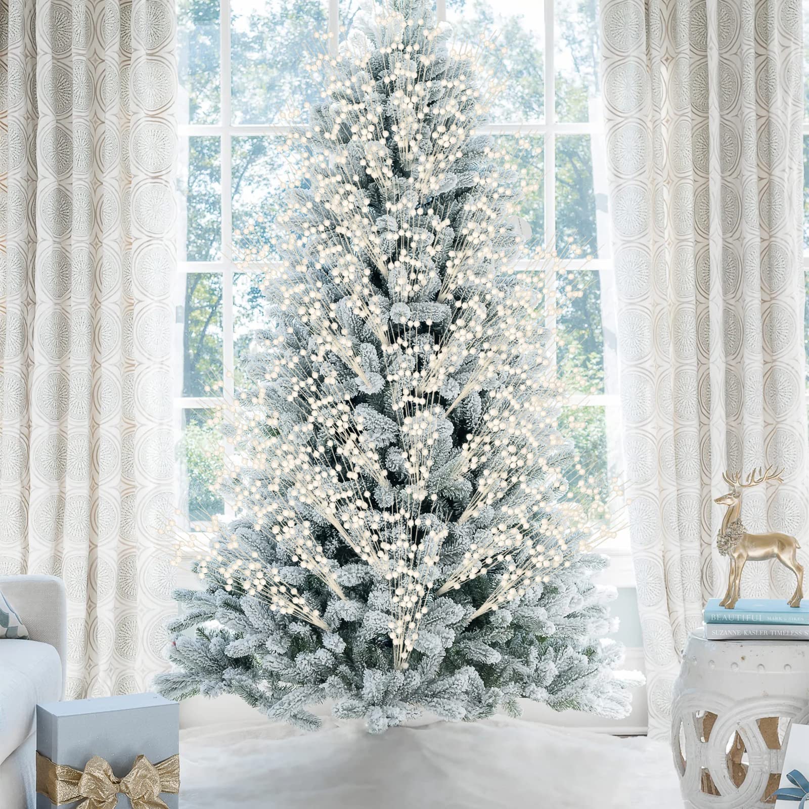 Megoogo 12 PCS Artificial Glitter Berry, White Christmas Glitter Picks Artificial Berries Stems Ornaments Fake Xmas Stem Decorative Sticks for Vases Tall DIY Wreath Home Decor (15.8ββ)