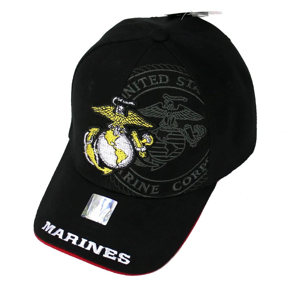 Marines Hat US Marine Corps USMC Military Official Licensed Adjustable Baseball Cap (Black - Insignia), One Size