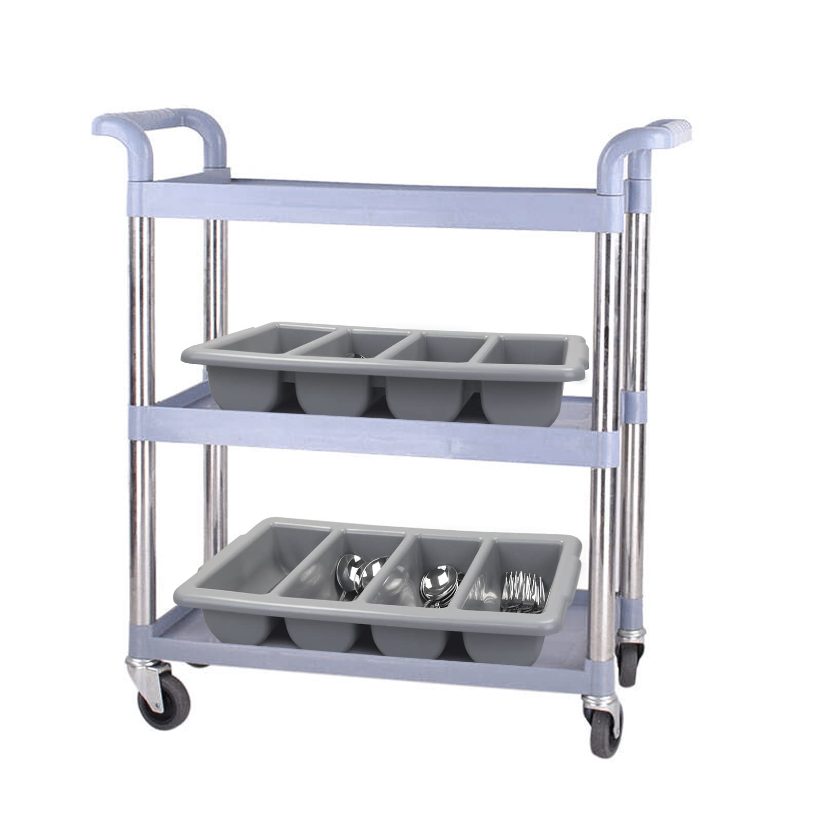 Rinboat 4-Pack Plastic 4-Compartment Cutlery Bin, Commercial Cutlery Holder, Gray