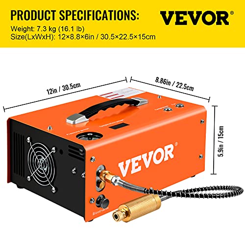 VEVOR PCP Air Compressor, 4500PSI Portable PCP Compressor, 12V DC 110V/220V AC PCP Airgun Compressor Auto-stop, w/Built-in Adapter, Fan Cooling, Suitable for Paintball, Air Rifle, Mini Diving Bottle