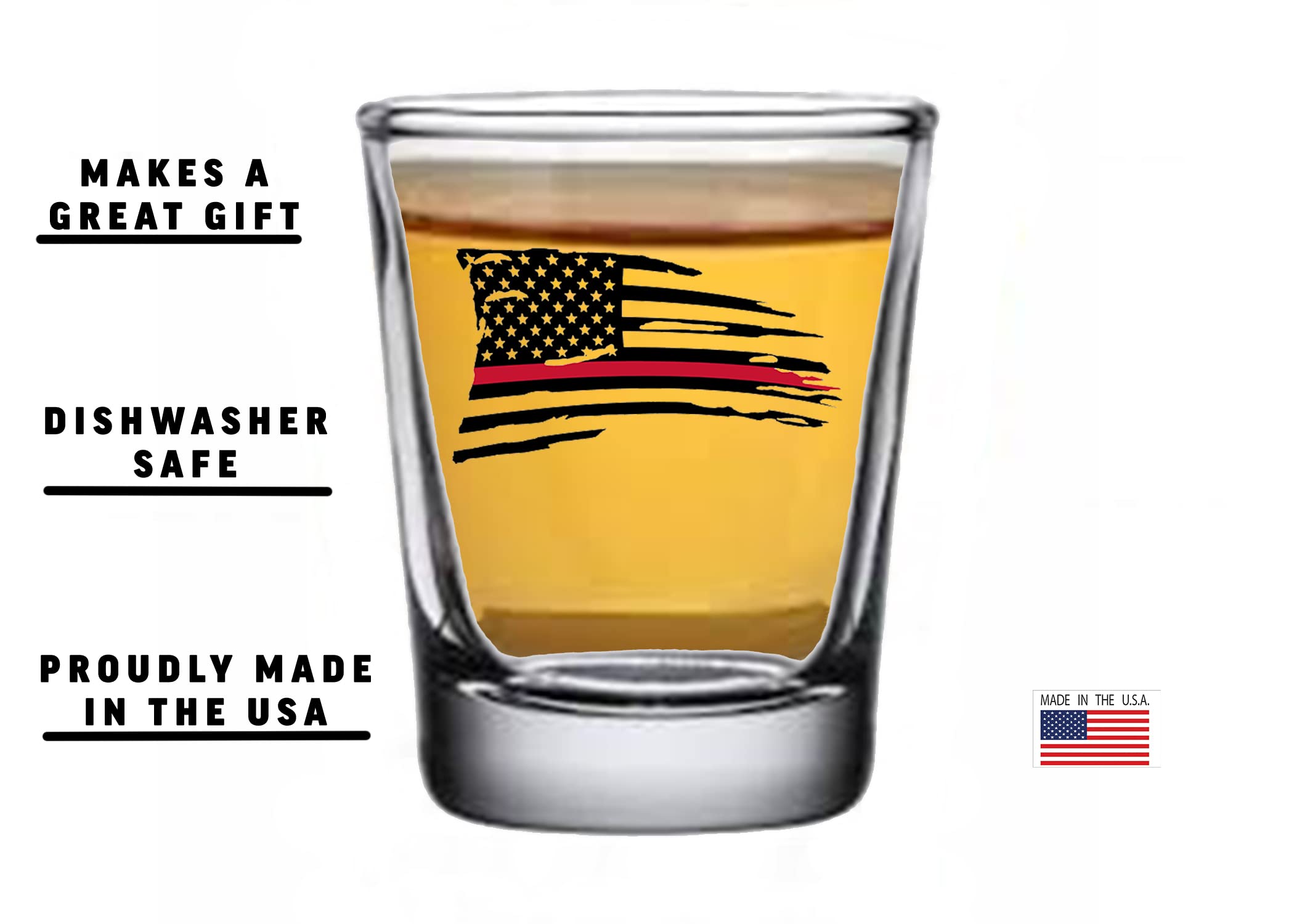 Rogue River Tactical Tattered Wavy Distressed Thin Red Line Flag Shot Glass Gift For Fire Fighter Firefighter FD Fire Department
