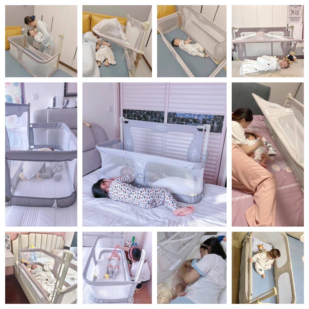 PANBAYI Bedside Crib - 3 in 1 Baby Bassinet, Portable Crib and Bed Rail for Co-Sleeping Babies. Bed Side Lifting Fence with Adjustable Height,Easy to Assemble,Bed Rail for Toddlers