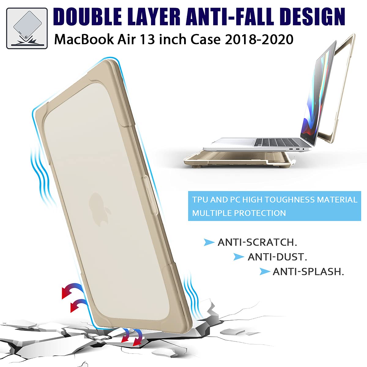 Mektron for MacBook Air 13 inch Case 2022 2021 2020 2019 2018 Release M1 A2337 A1932 A2179 [Heavy Duty Series] Hard Plastic & TPU Shell Protective Cover Matte Kickstand Case (Khaki)