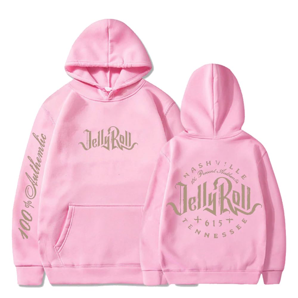 MARLLEGEBEE Jelly Roll Backroad Baptism Logo Pullover Hoodie Long Sleeve Sweatshirts Women Men Hip Hop Clothes (Pink,S)