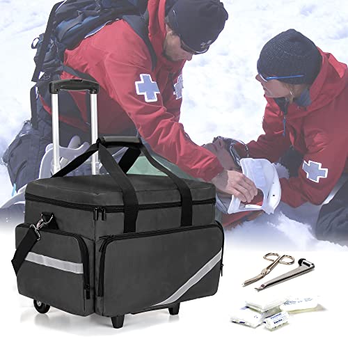 Trunab Rolling Medical Bag with Detachable Trolley, Nurse Rolling Bag with Removable Dividers 15.6β Laptop Sleeve, First Aid Responder Bag Empty for Home Health Nurses, Doctors, EMT, EMS