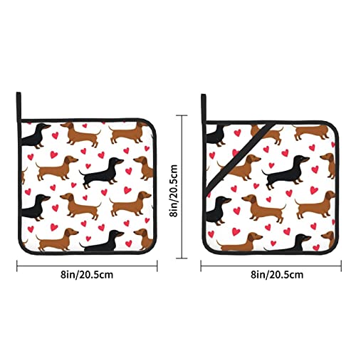 Romantic Dachshunds Set of 2 Square Insulated Pot Holders, Kitchen Baking, Pot Holders Sets, One with Pocket and One Without Pocket