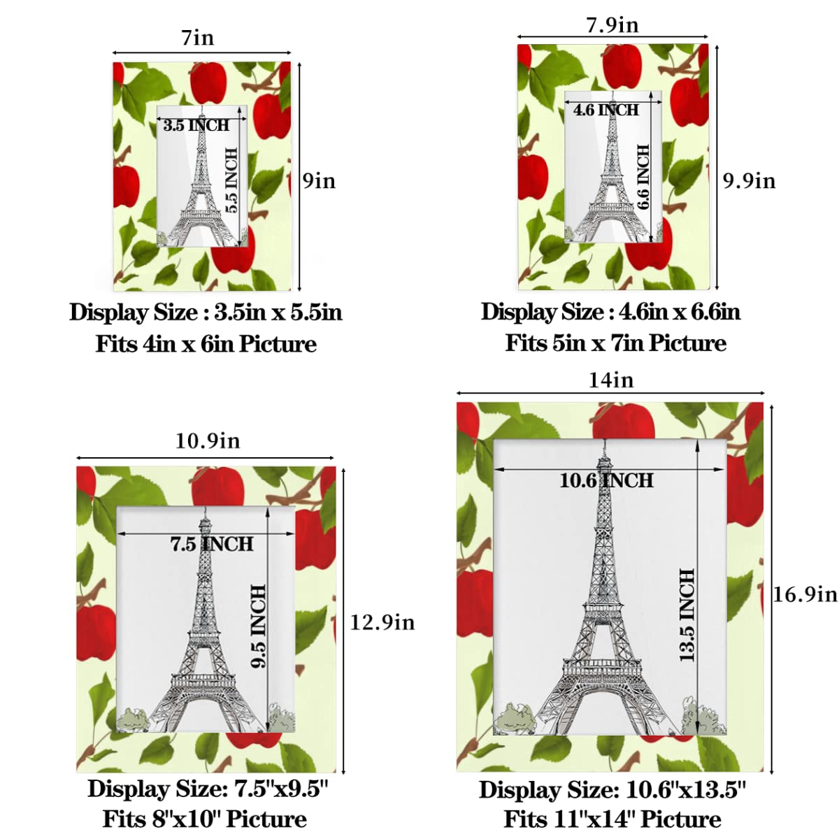 Pardick Red Apples Leaf 4x6 Picture Frame, Autumn Fruit Wooden Photo Frames for Tabletop and Wall Display, Picture Frame Home Office Decor