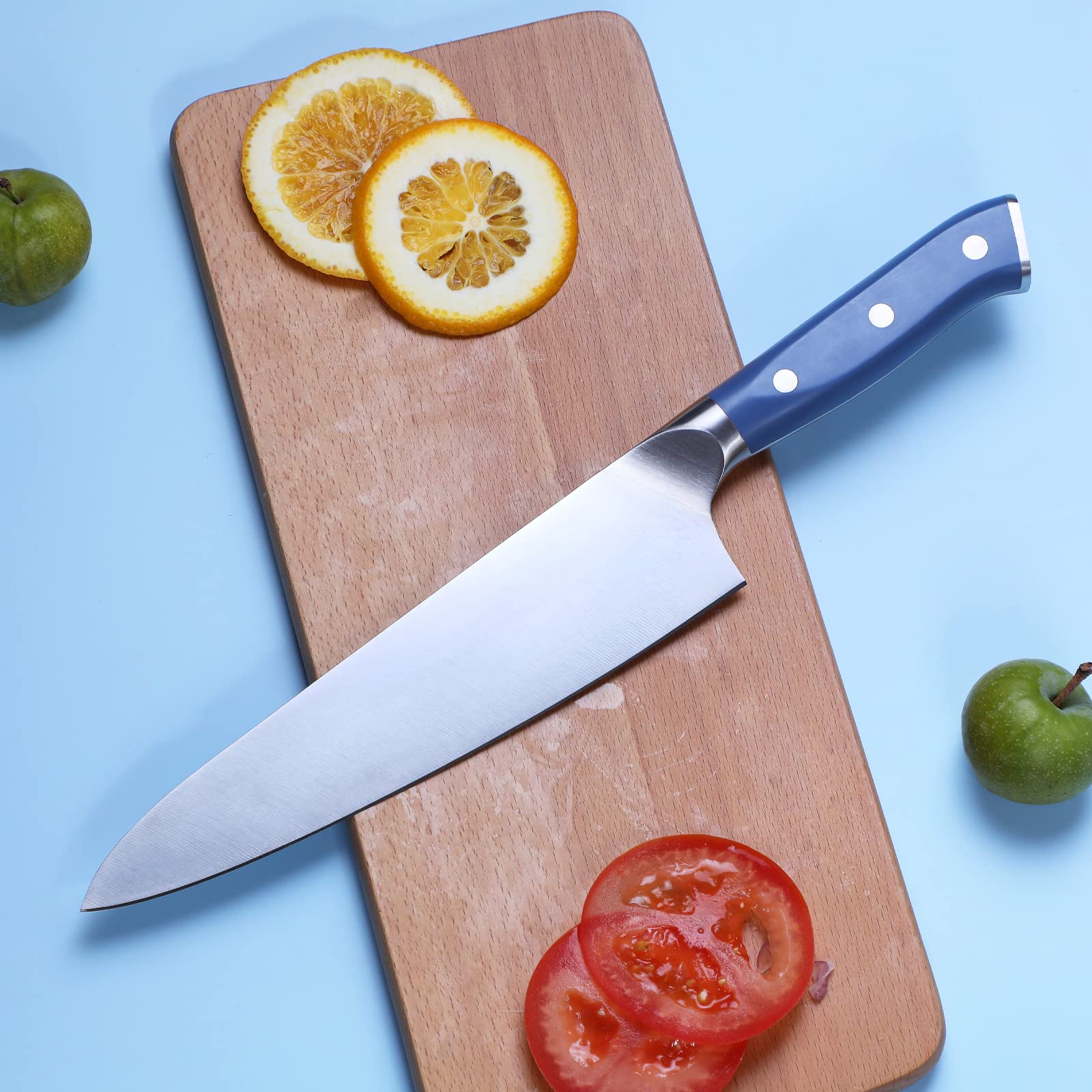 TUO Chef Knife 8 inch, Pro Kitchen Cooking Knife Cutting Knife for Vegetable Meat, 440A Stainless Steel Sharp Knife with Ergonomic Blue ABS Handle, Full Tang with Gift Box
