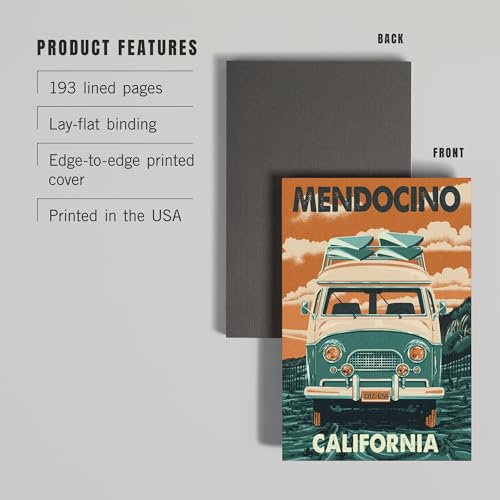 Mendocino, California, Letterpress, Camper Van (Lined 6x9 Journal, Lay Flat, 193 Pages, FSC paper)