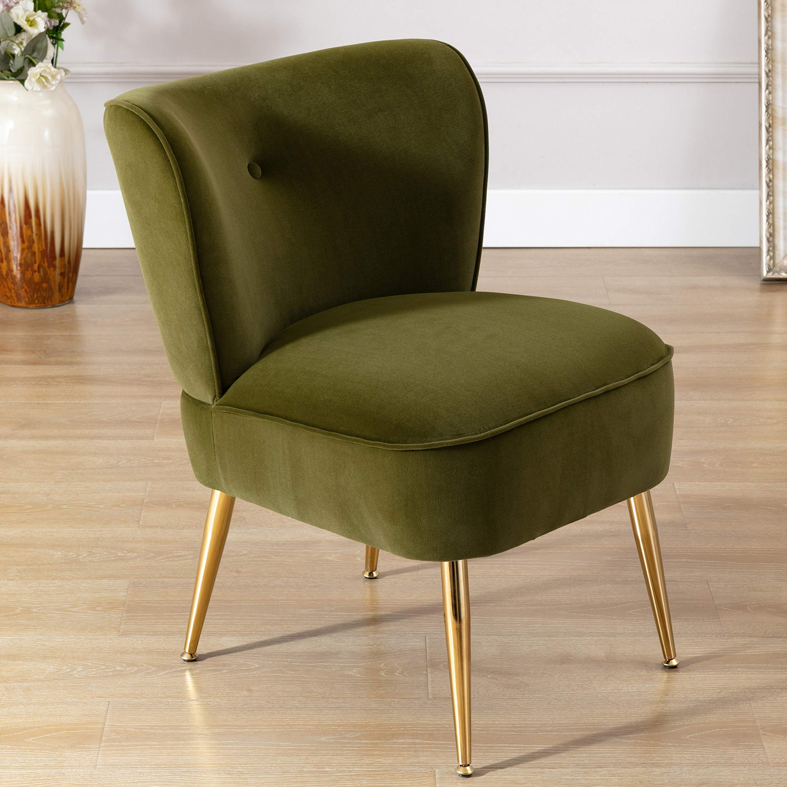 MENGK Accent Living Room Side Wingback Chair Grass Green Velvet Fabric Upholstered Seat Chairs Occasional Bedroom Leisure Chairs