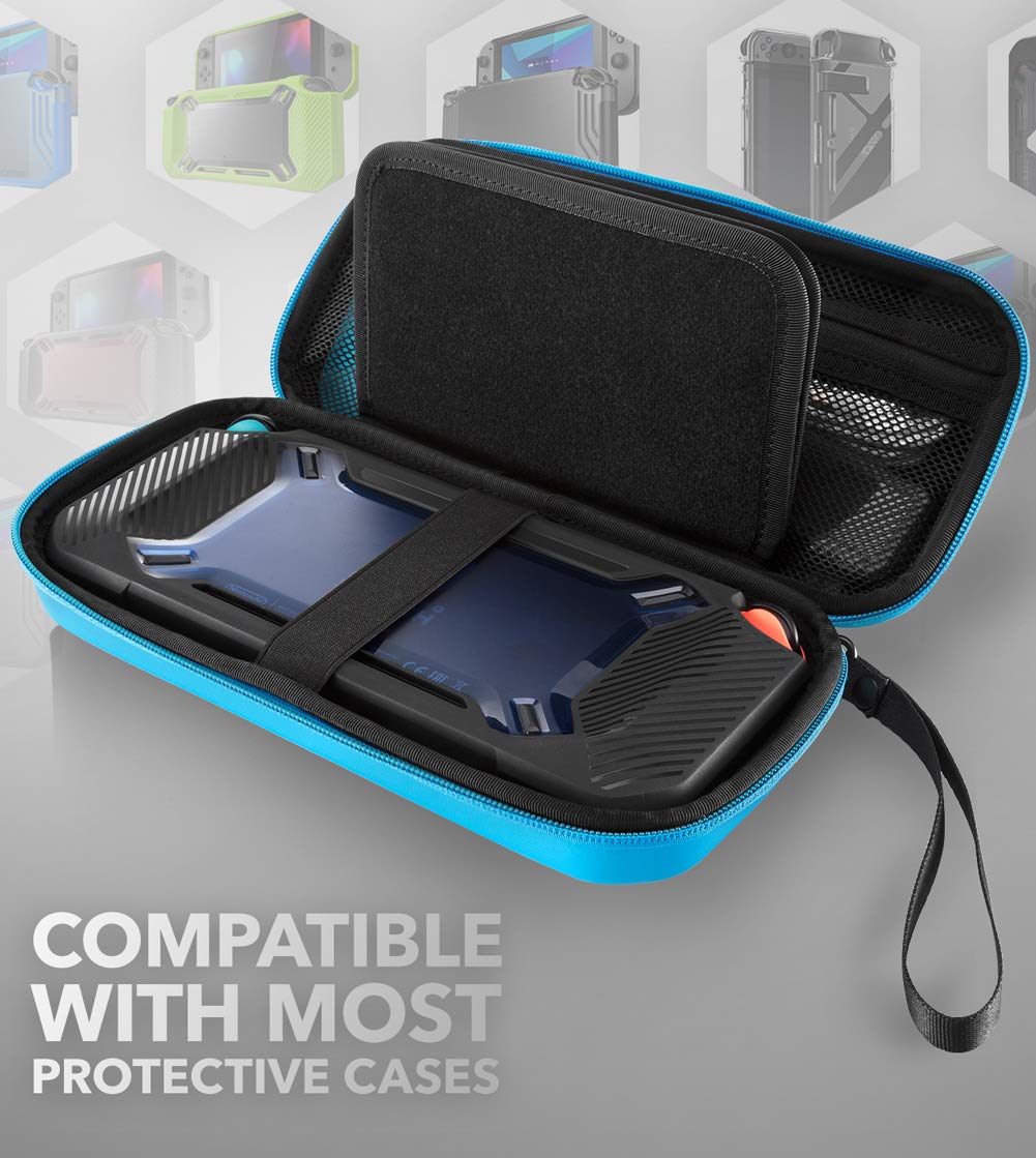 Mumba Carrying Case for Nintendo Switch OLED Model 2021/Switch 2017, Deluxe Protective Travel Carry Case Pouch for Nintendo Switch Console & Accessories [Dual Protection] [Large Capacity] (Blue)