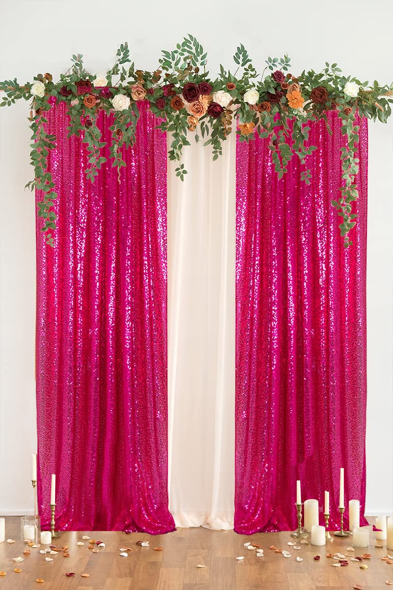 PartyDelight Hot Pink 2FT X 8FT Sparkly Sequin Backdrop Curtains, 2 Panels, for Wedding, Party, Room Decorations.
