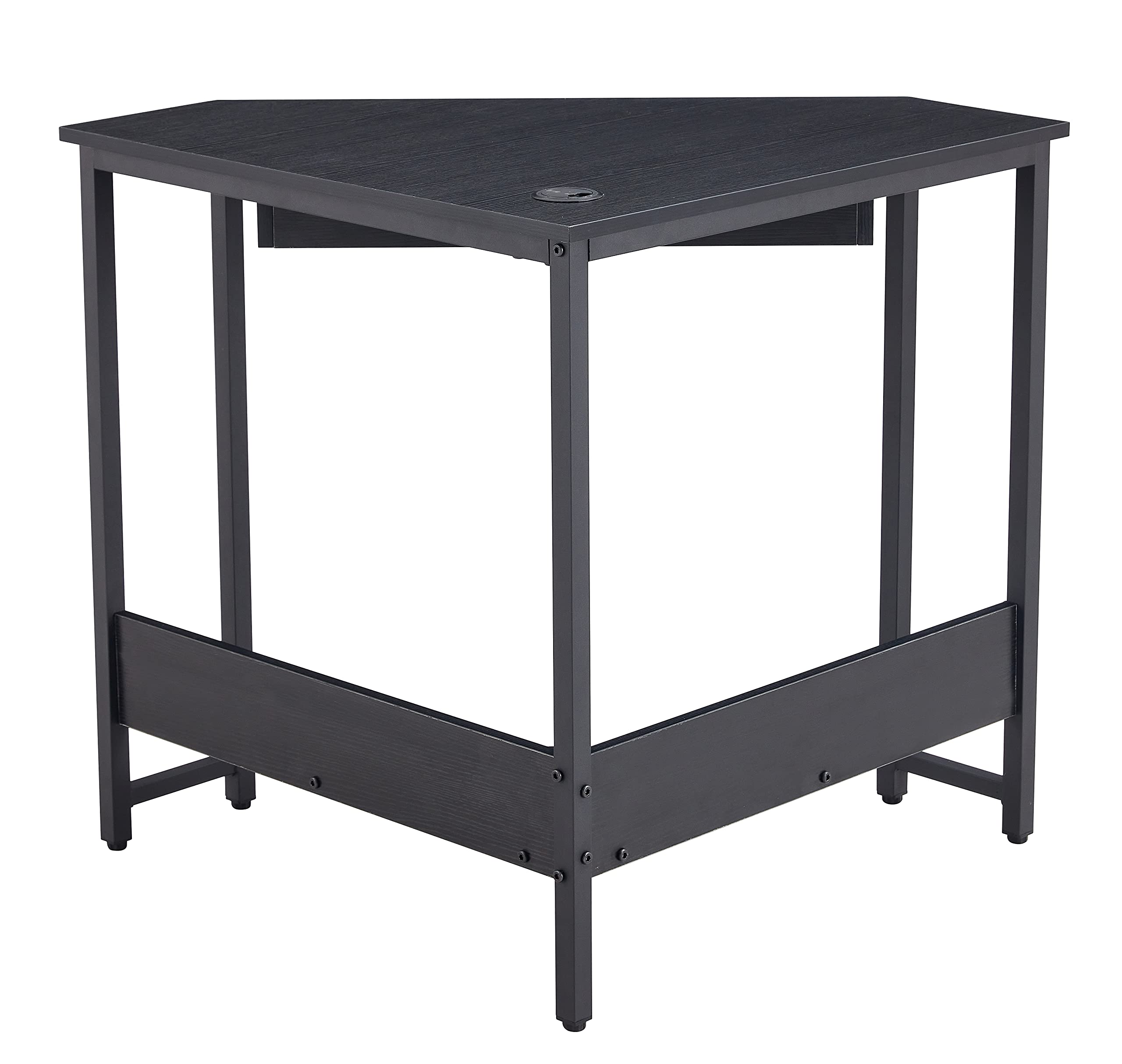 MENGK Triangle Computer Desk,Corner Desk with Smooth Keyboard Tray& Storage Shelves,Compact Home Office,Small Desk with Sturdy Steel Frame As Workstation for Small Space,Black,28.34''L 24''W 30.11''H