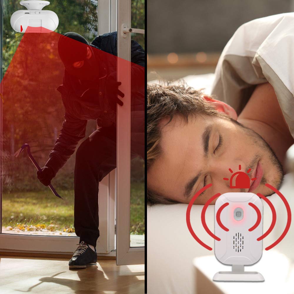 Mengshen Motion Sensor Alarm Kit for Home Apartment Garage Office Security Support 5 Modes; 36 Tunes; Long Transmission Distance (Remote Control Included)