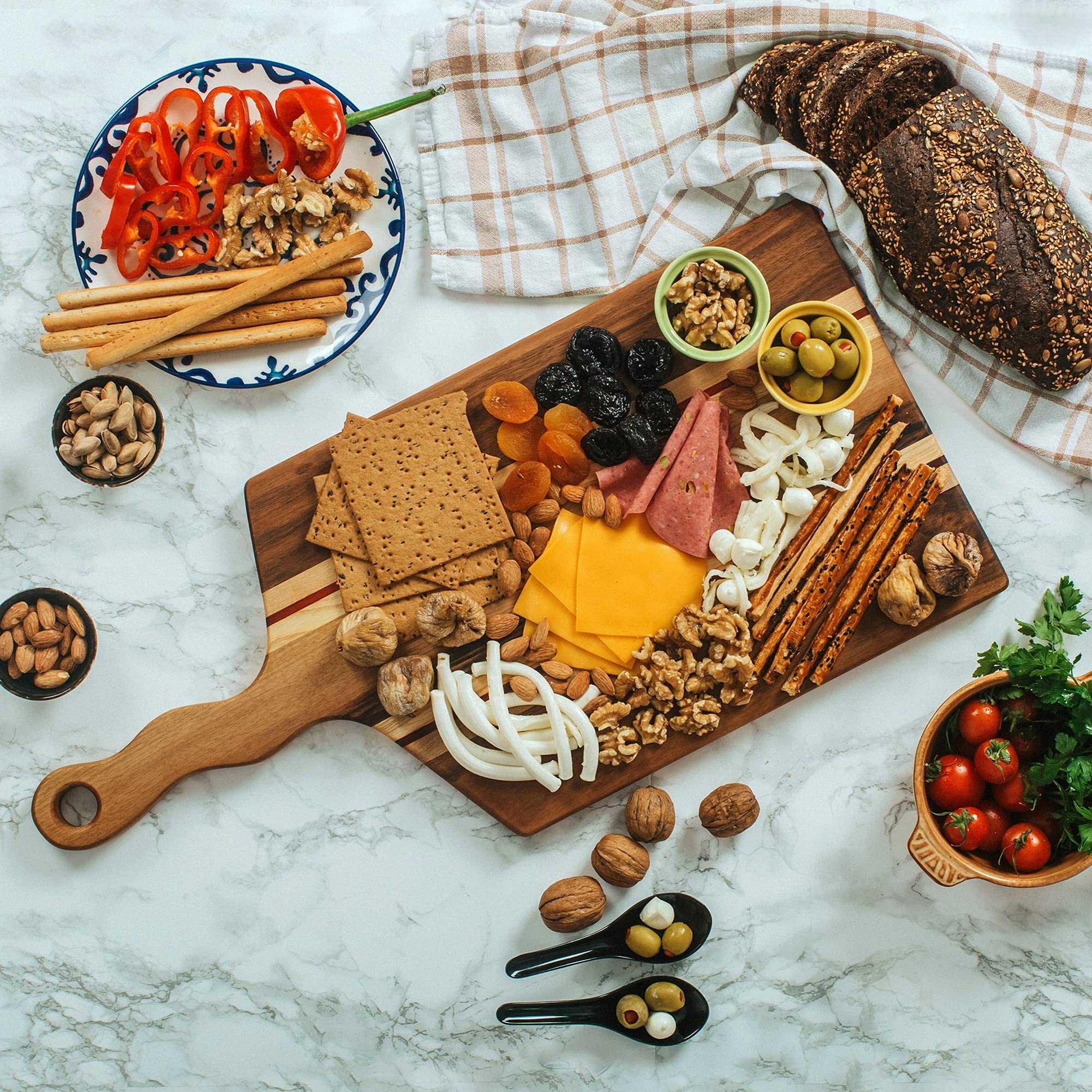 TeakCraft Walnut Cutting Board for Kitchen with Handle, Serving Tray, Bread Tray, Crackers Platter, Cheese Board, Chopping Board for Meat, Knife Friendly, The Lamia(24x11x0.75 inch)