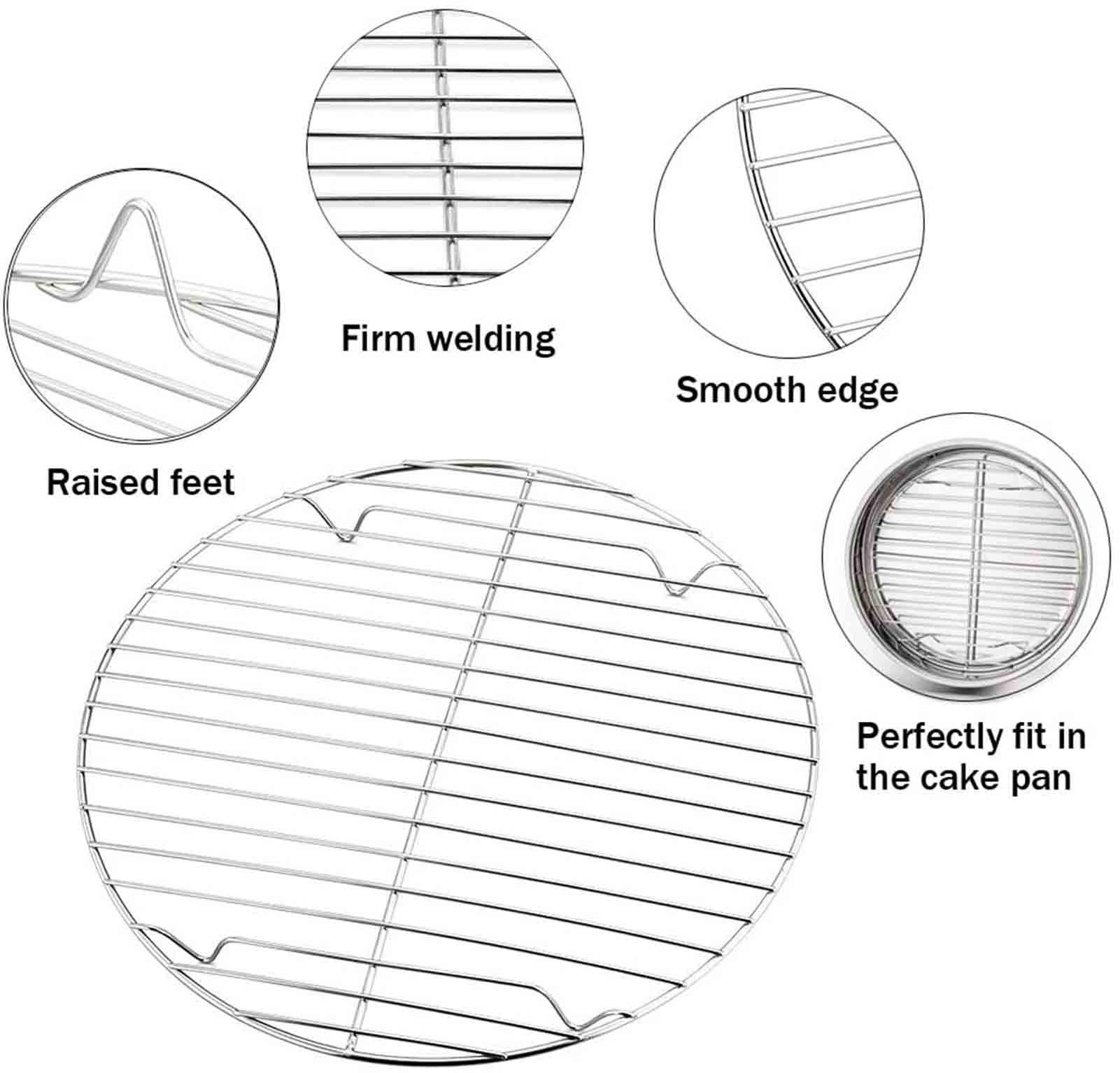 TeamFar Round Cooling Rack Set of 3, 7½ & 9 & 10½ Inch, Stainless Steel Round Baking Steaming Rack Set, Fit for Oven/Pot/Air fryer, Healthy & Dishwasher Safe, Mirror Finish & Smooth Edge