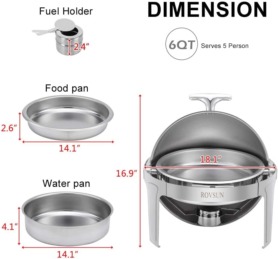 ROVSUN 3-Pack Roll Top Chafing Dish Buffet Set,6 Quart Full Size Pan Chafer, NSF Stainless Steel Round Set with Food Pan, Water Pan for Wedding, Parties, Banquet, Catering Events