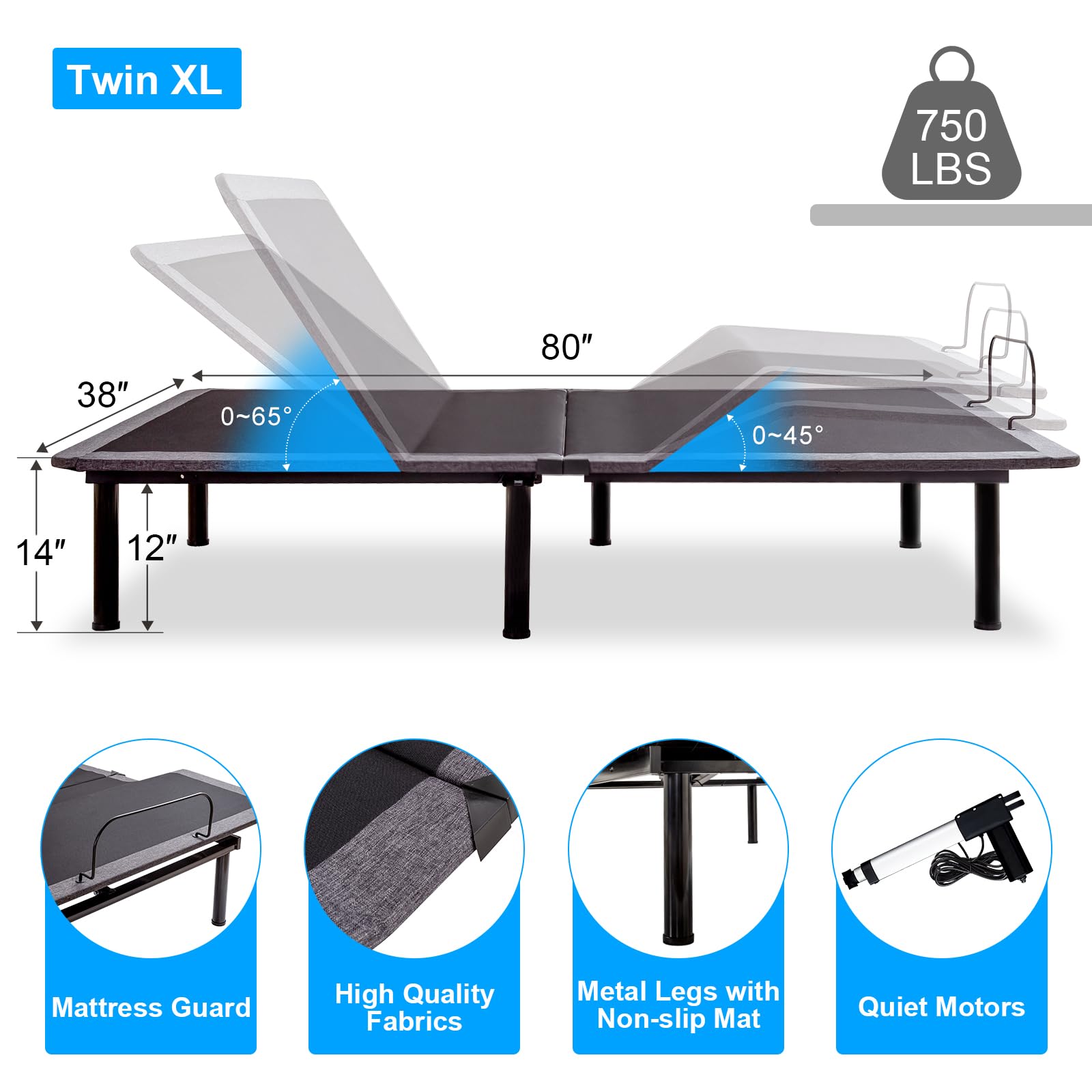 MUUEGM Adjustable Bed Frame Base with Mattress Split King,8 Inch Memory Foam Mattress,Wireless Remote,Electric Bed Base Ergonomic Head & Foot Incline,Zero Gravity,Anti-Snore,Quiet Motor,Quick Assembly
