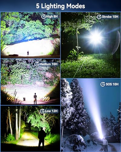 Rechargeable Flashlights High Lumens Flash Light, 250000 Lumen Super Bright LED Flashlight, 5 Modes, 5000 ɱAh, Digital Power Display, IPX6 Waterproof Handheld Flashlight for Emergencies, Camping