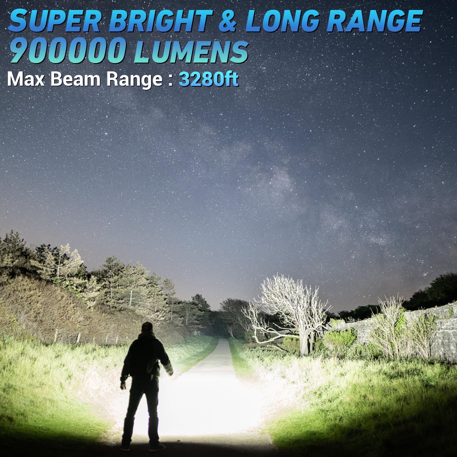 Rechargeable LED Flashlights High Lumen,990,000 Lumens Super Bright Flashlight,Powerful Flash Light 7 Modes with COB Work Light IPX7 Waterproof for Outdoor Emergency Camping Hiking