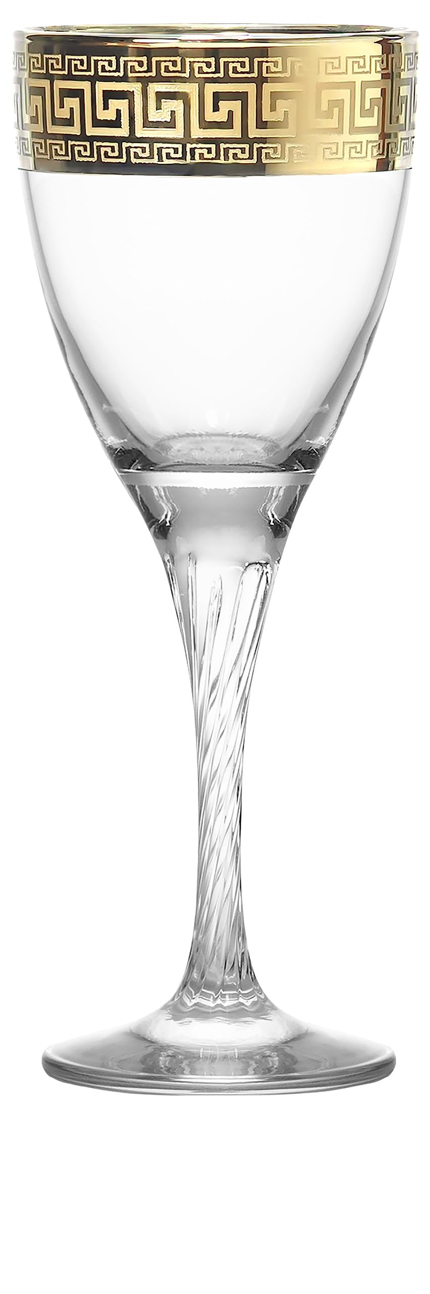 Red Co. Set of 4 Decorated Clear Glass 7 Fl Oz Stemmed Wine Glasses with Golden Greek Key Trim