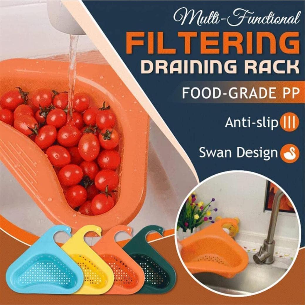 Swan Drain Basket for Kitchen Sink, 2Pcs Triangle Sink Drain Rack Kitchen Sink Strainer Basket, Multifunctional Kitchen Triangular Sink Filter, Fits Sinks (1PC, Green)