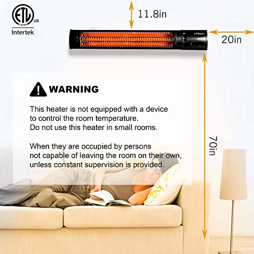 Vilobos Wall Mounted Heater, 750W/1500W Electric Patio Heater with Remote Control, Hanging Heater w/Waterproof IP65, Infrared Heater for Garage, Outdoor or Indoor Use