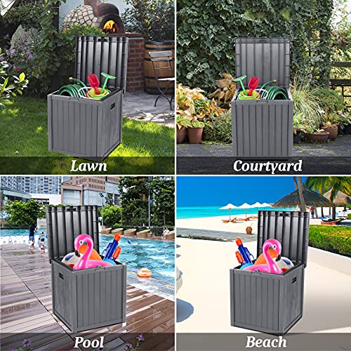 VINGLI 51 Gallon Medium Deck Box Organization, Resin Storage Box for Patio Furniture or Tools, Indoor & Outdoor Lockable Container Box for Garden, Pool, Yard, Porch and Balcony (Grey)