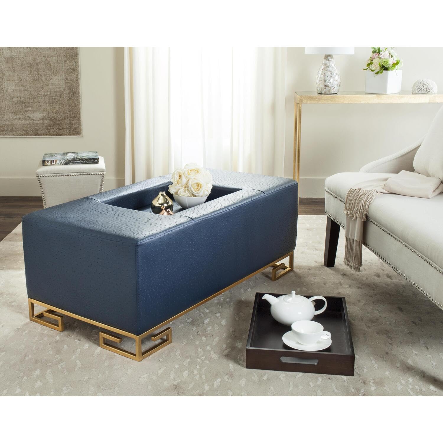 Safavieh Home Collection Julian Faux Ostrich Cream Tray Ottoman
