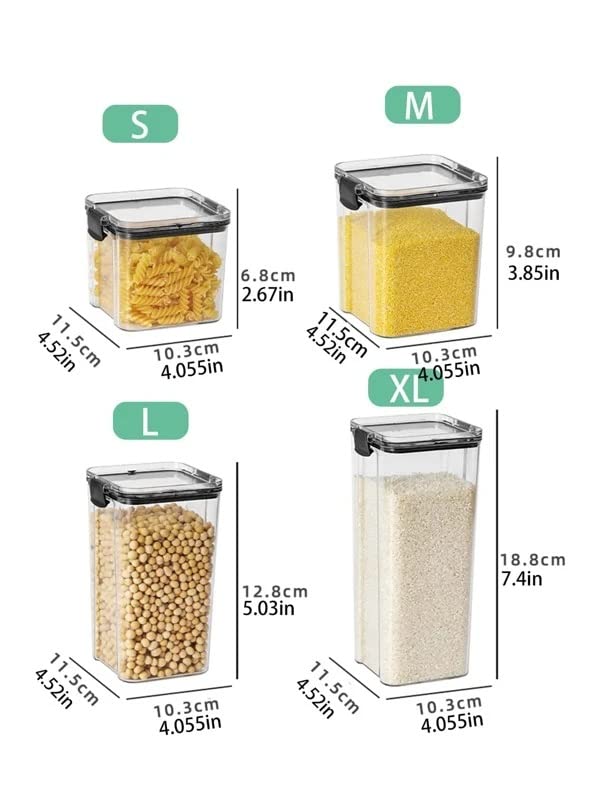 TfSH 1 Set of 4 (S, M, L, XL size) Clear Food Storage Box, Food Storage Container With Lid, Clear Plastic Kitchen And Pantry Organization Container