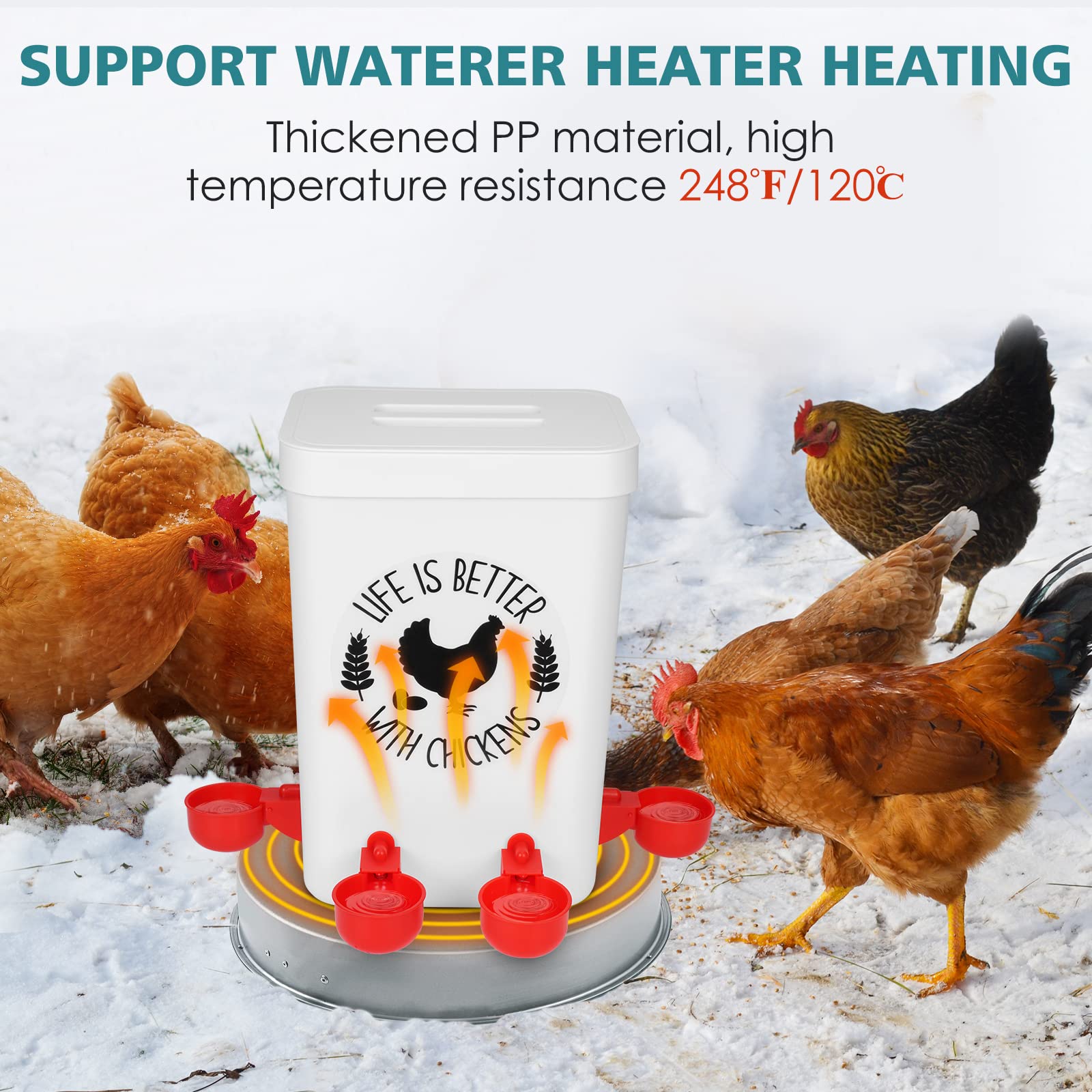 Tgeyd Chicken Feeder and Chicken Waterer Set (3 Gallon/26 Pounds) - Hanging Automatic Chicken Feeder No Waste - Chicken Coop Accessories - Poultry Waterer with