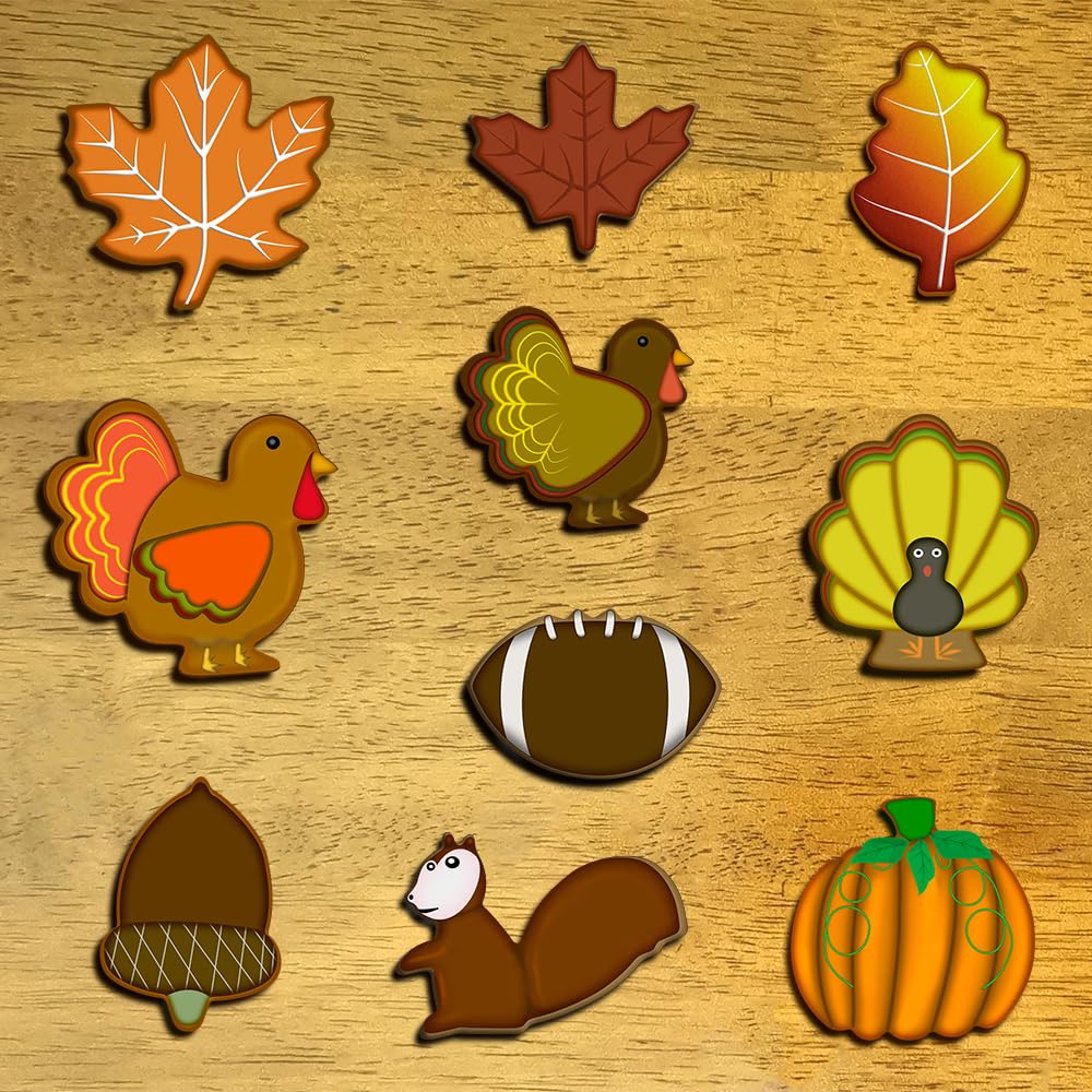Thanksgiving Cookie Cutters Set – Pumpkin, Football, Turkey, Maple Leaf, Oak Leaf, Squirrel, Acorn - 10Pce Fall Holiday Cookie Cutters - Large Cookie Cutters for Fall Thanksgiving Party (Gift Package)