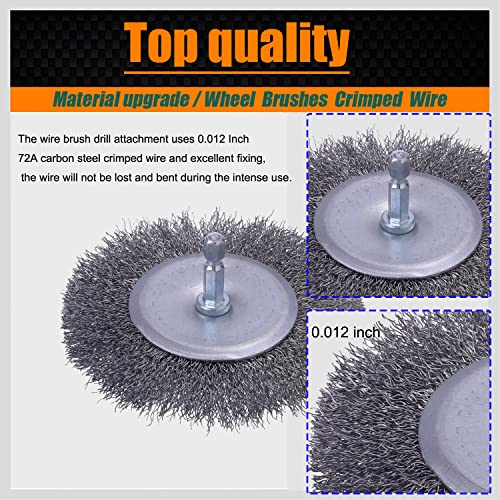 WENORA 20 Pack Wire Brush Wheel for Drill Set, Wire Brush for Drill 1/4 Inch Hex Shank 0.012 inch Coarse Carbon Steel, Wire Wheel for Drill for Cleaning Rust and Abrasive,Wire Brush Drill Attachment